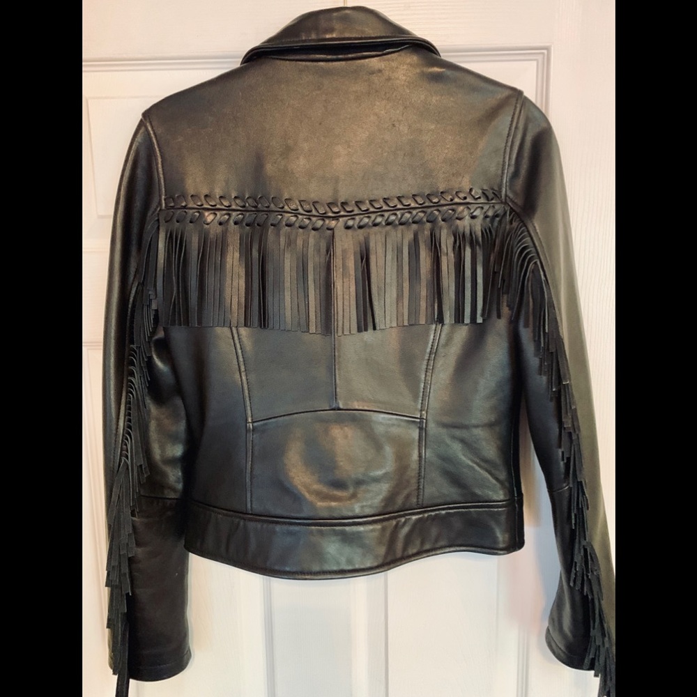 Amaryllis Black Leather Fringe Moto. - Gem